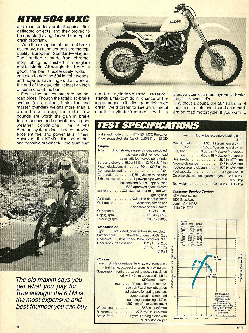 Información detallada de KTM 504 MXC | Fotos y Especificaciones