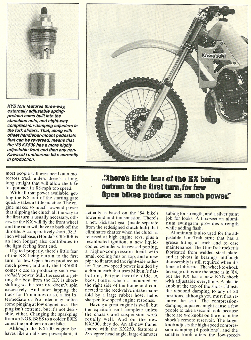 Información detallada de 1985 Kawasaki KX 500 | Fotos y Especificaciones