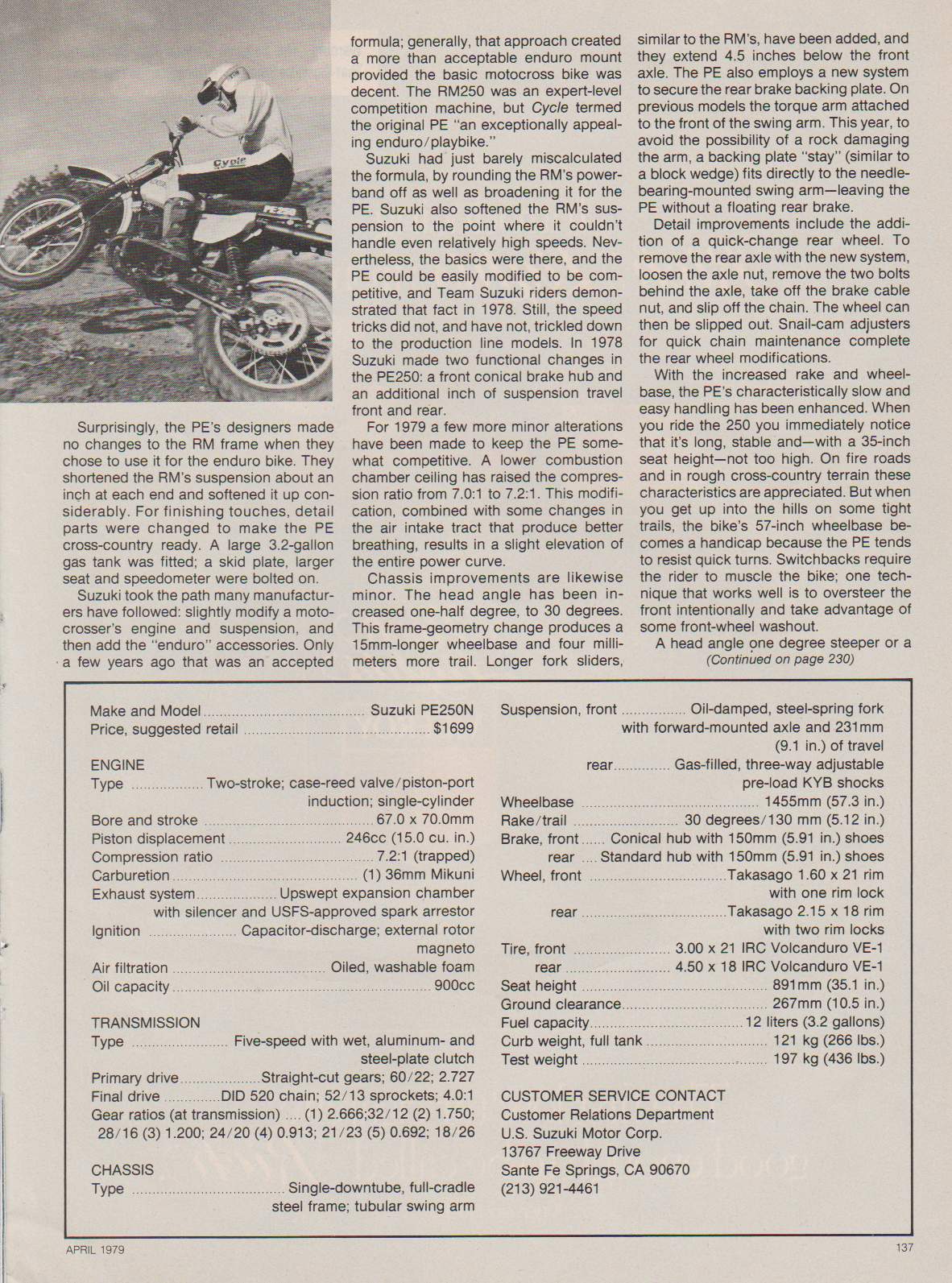 Información detallada de 1979 Suzuki PE 250 | Fotos y Especificaciones