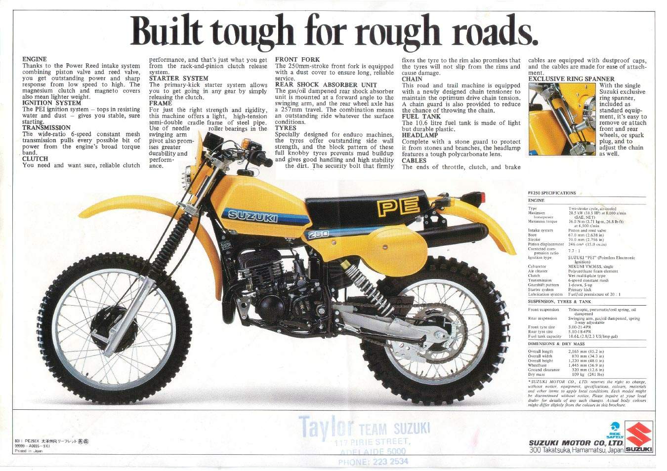 Información detallada de 1981 Suzuki PE 250 | Fotos y Especificaciones