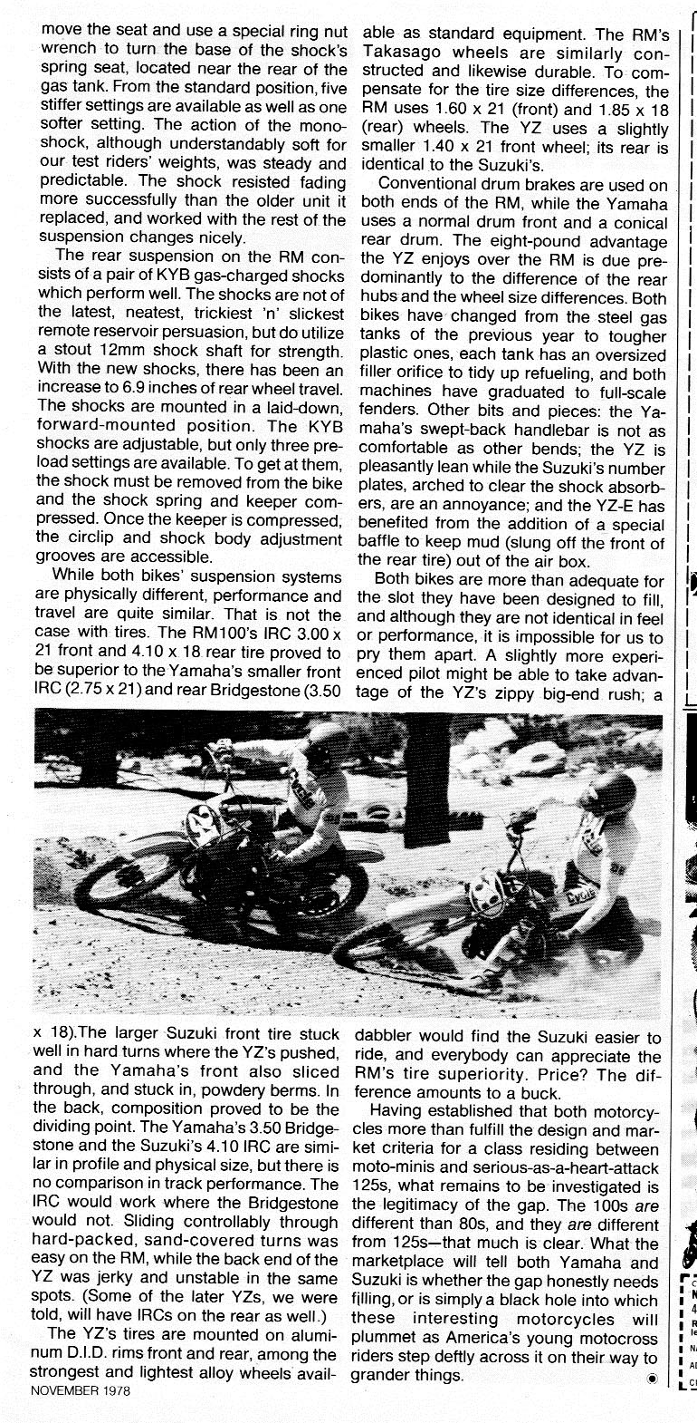 Información detallada de 1978 Yamaha YZ 100 frente a Suzuki RM 100 1978 ...