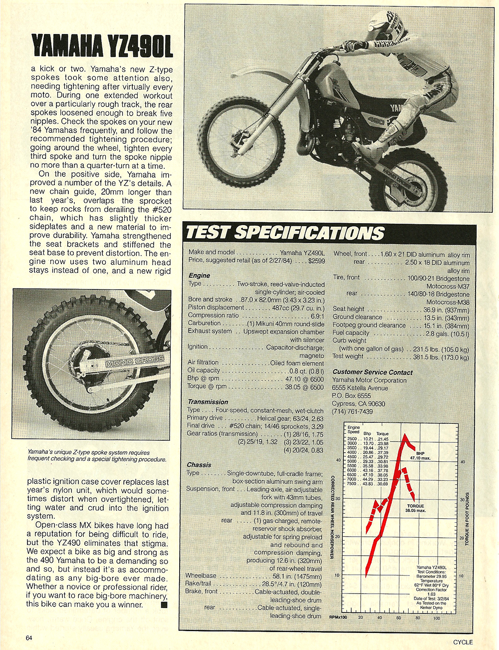 Información detallada de 1984 Yamaha YZ 465 | Fotos y Especificaciones
